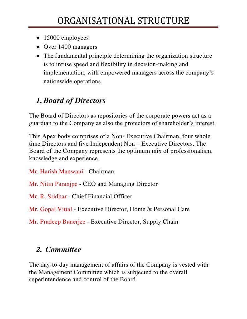 HUL Organisational Structure | PDF