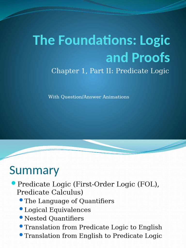 Lesson 4 - Chapter1 PART 2_v5 | PDF | Logic | First Order Logic
