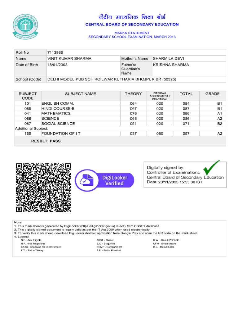10 Marksheet Vinit | PDF