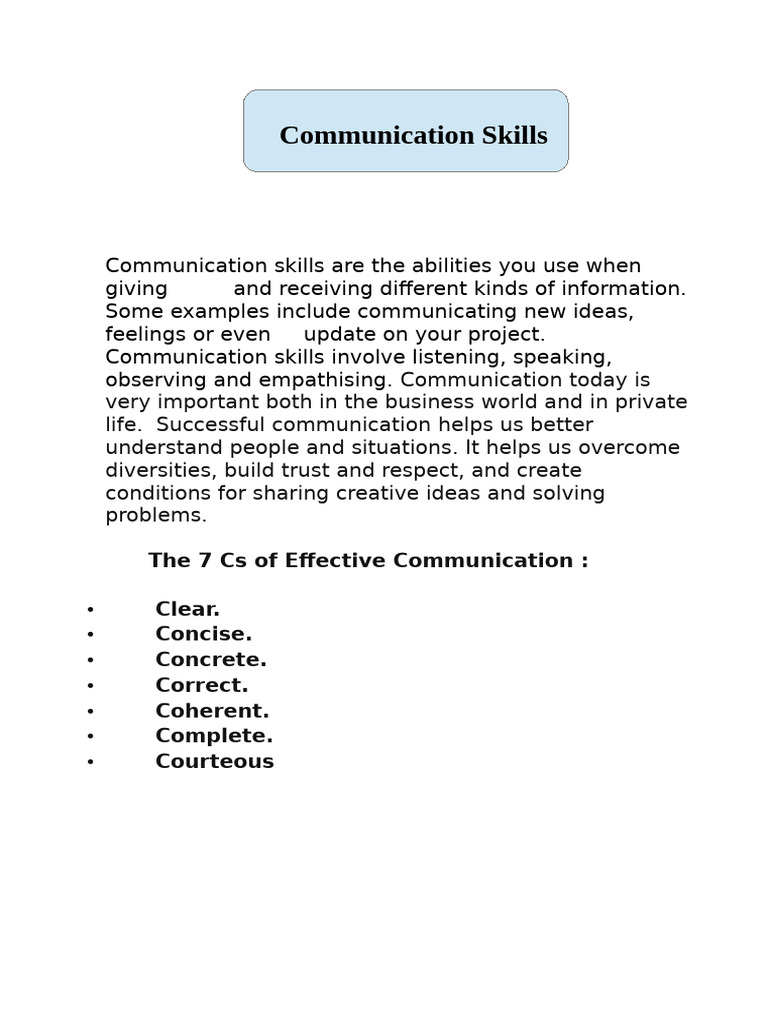 Essential Communication Skills Guide | PDF