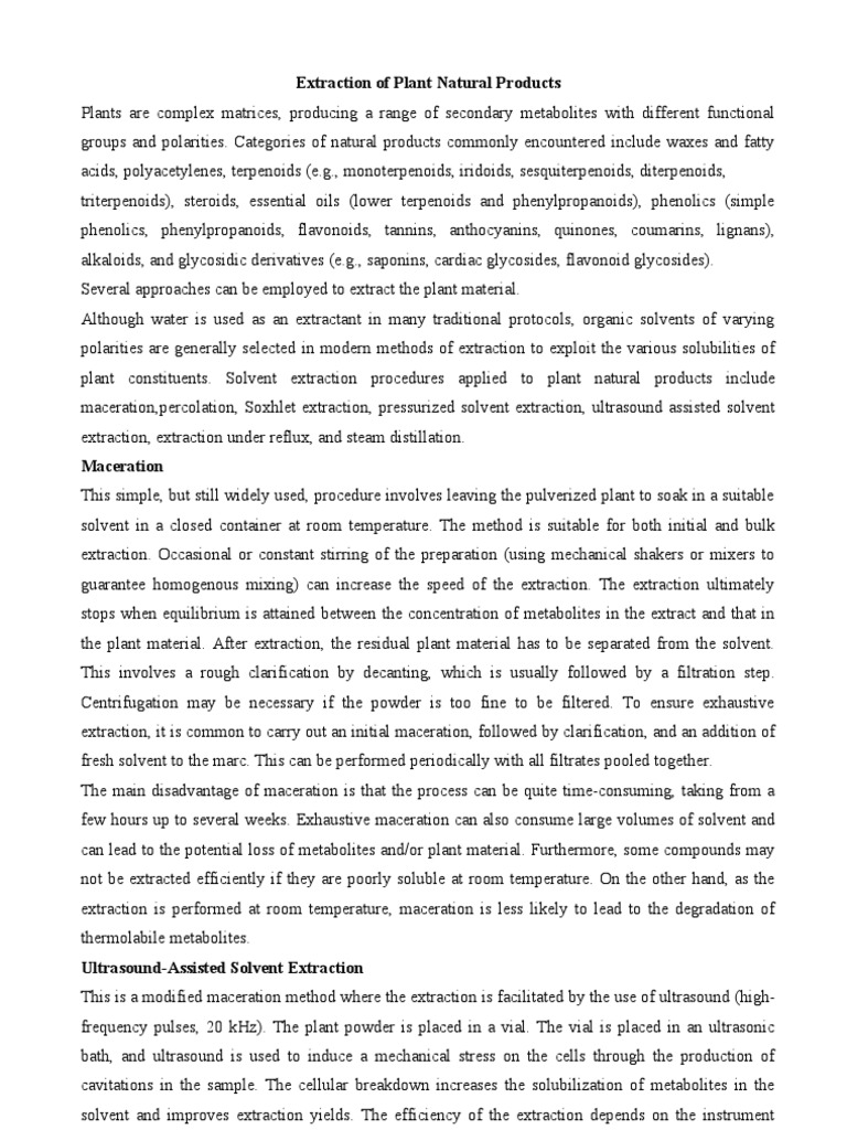 Plant Natural Product Extraction Methods | PDF | Distillation ...