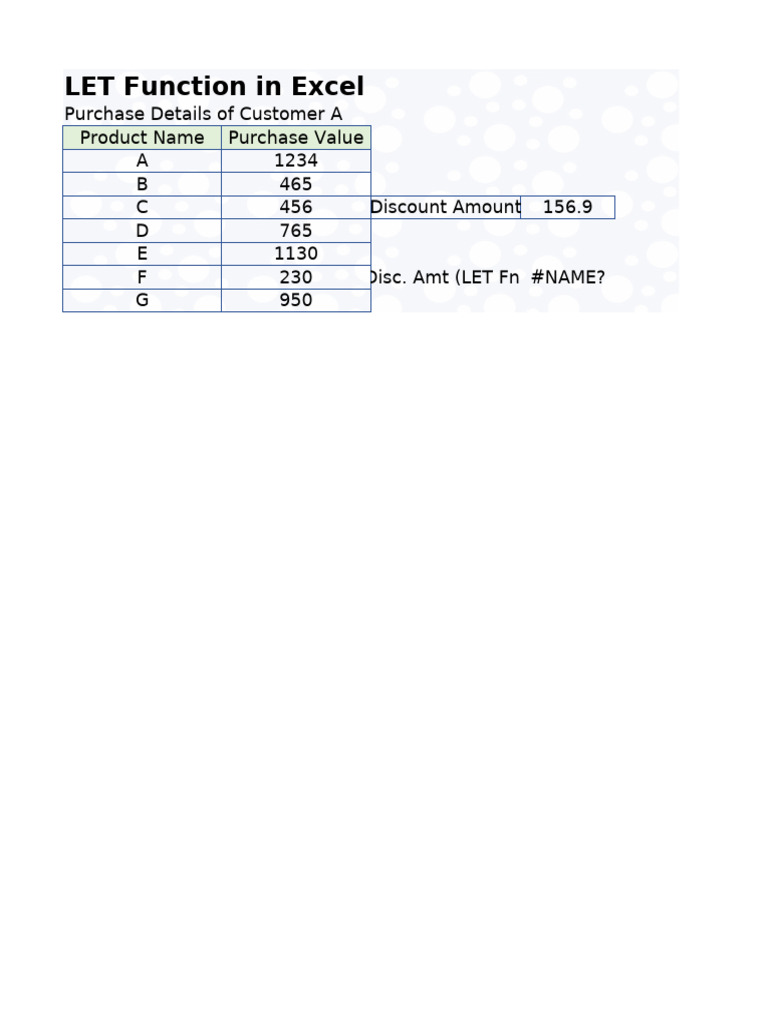 Excel LET Function for Discounts Analysis | PDF