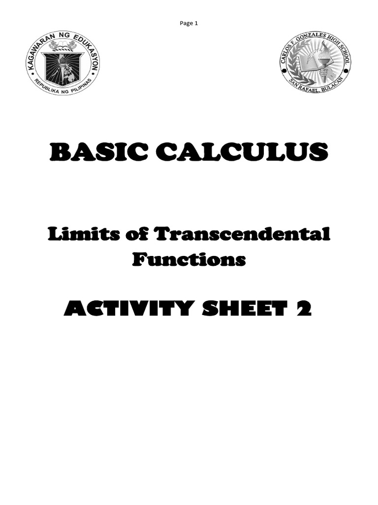 Activity-Sheet-Basic-Calculus-Week-2-Q3 (1) | PDF | Function (Mathematics) | Calculus