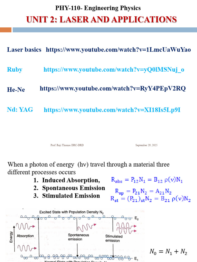 Laser Physics and Applications Overview | PDF | Laser | Emission Spectrum