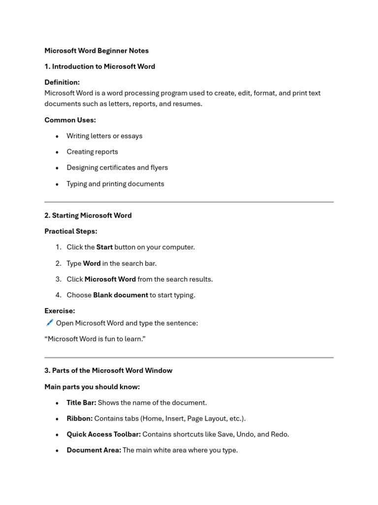 Microsoft Word Beginner Guide | PDF | Microsoft Excel | Microsoft Word