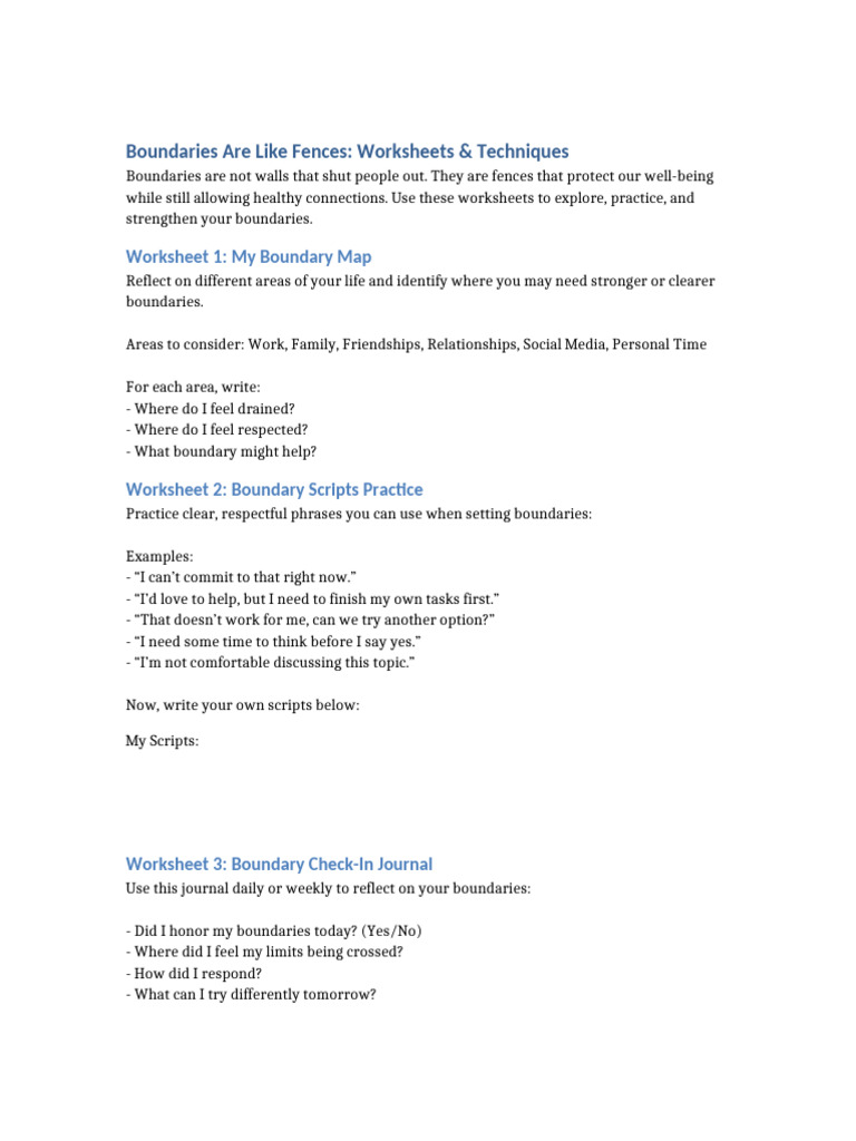 Effective Boundary-Setting Worksheets | PDF