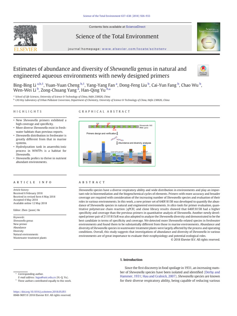 Estimates of Abundance and Diversity of Shewanella Genus 2018 Science ...