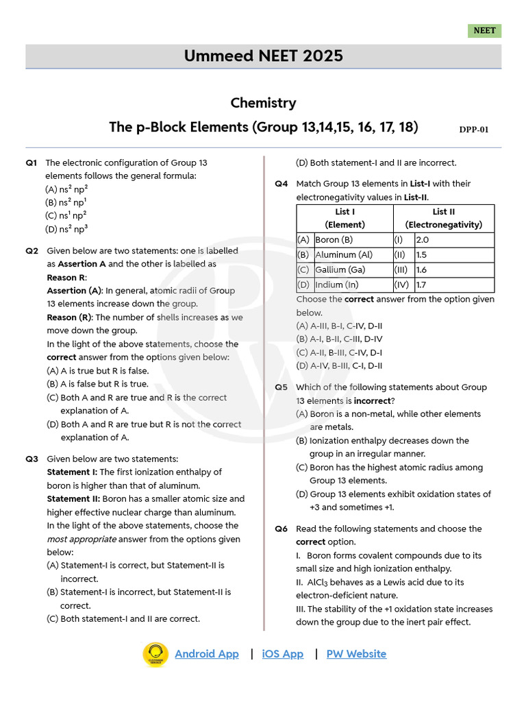 The P-Block Elements (Group 13,14,15, 16, 17, 18) _ DPP 01 __ Ummeed ...