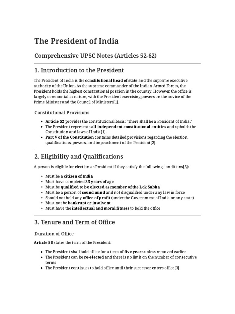 President of India: Roles and Powers Explained | PDF | Pardon ...