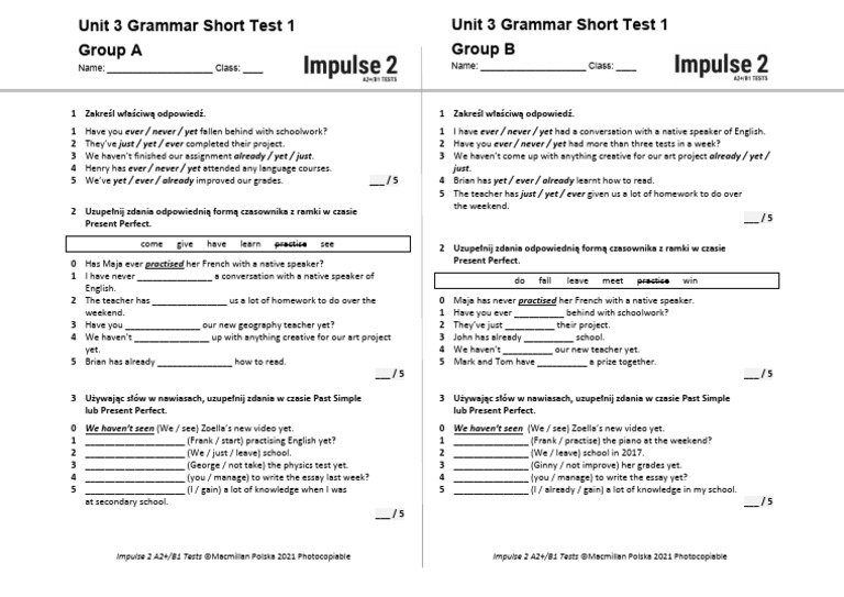 Unit 3 Grammar Short Test 1 a+B | PDF | Human Communication | Linguistics