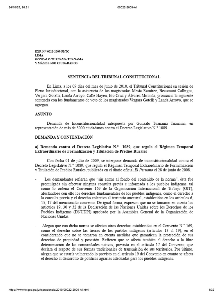 SENTENCIA DEL TC EXP N° 00022-2009-AI-PDF | PDF | Tratado ...