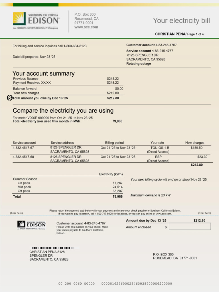 Christian Pena California Utility Bill PDF | PDF