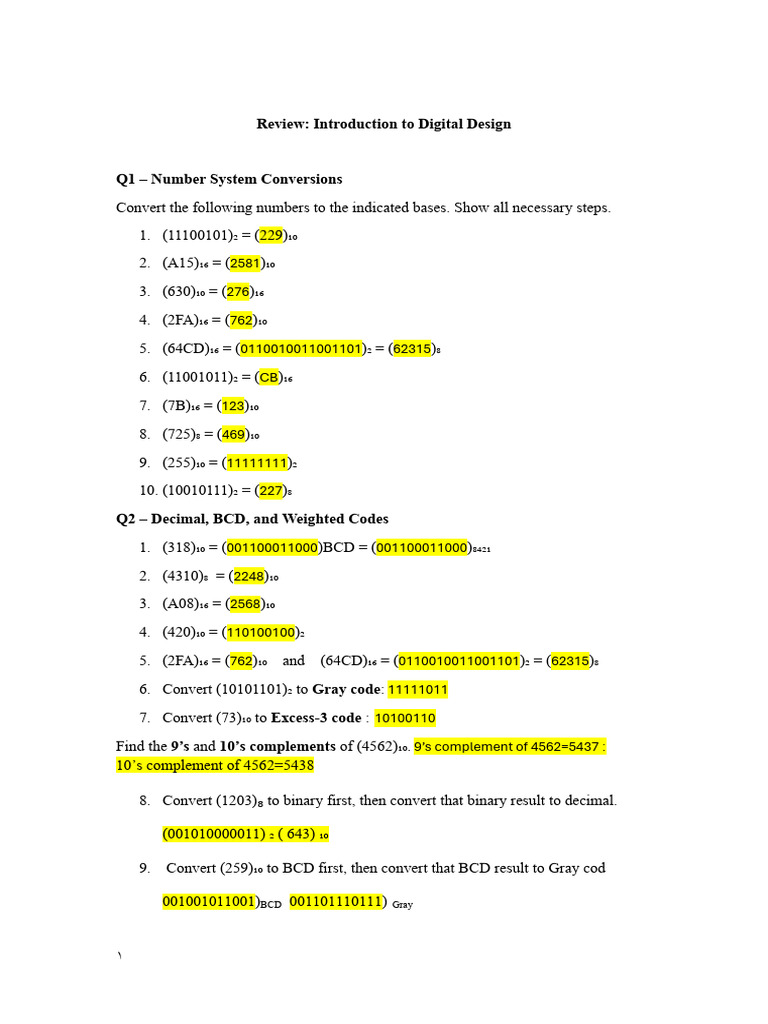 Review Introduction to Digital Design With Answers | PDF | Number ...