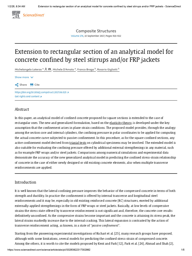 Extension To Rectangular Section of An Analytical Model For Concrete ...
