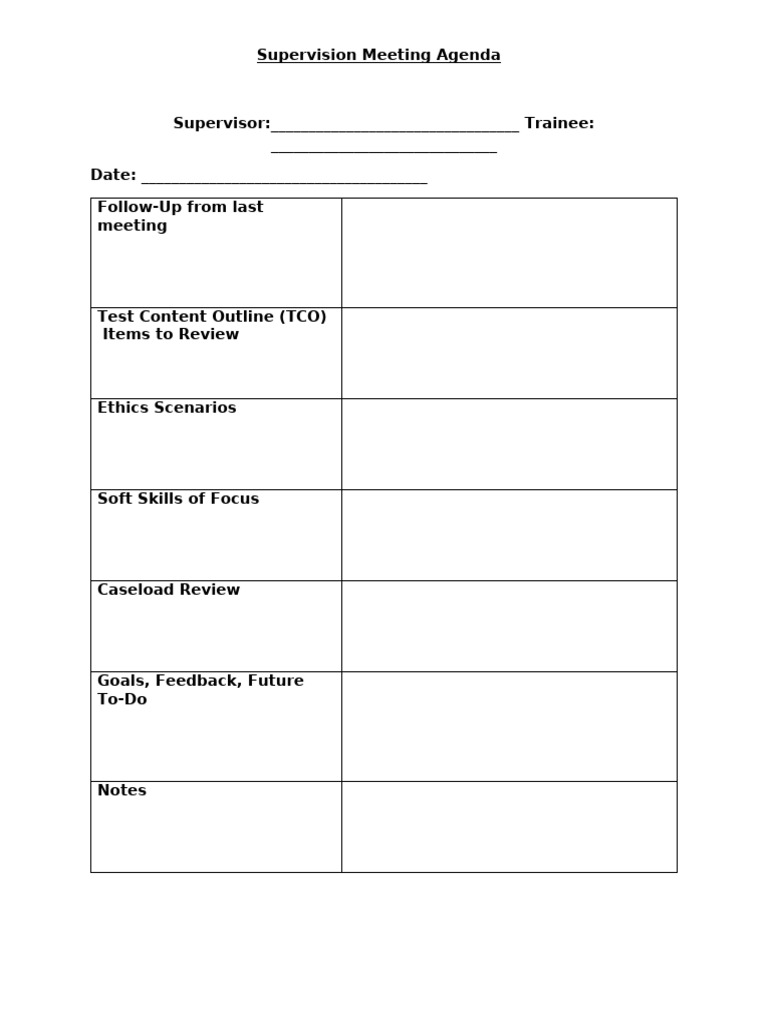 Supervision Meeting Agenda Form | PDF