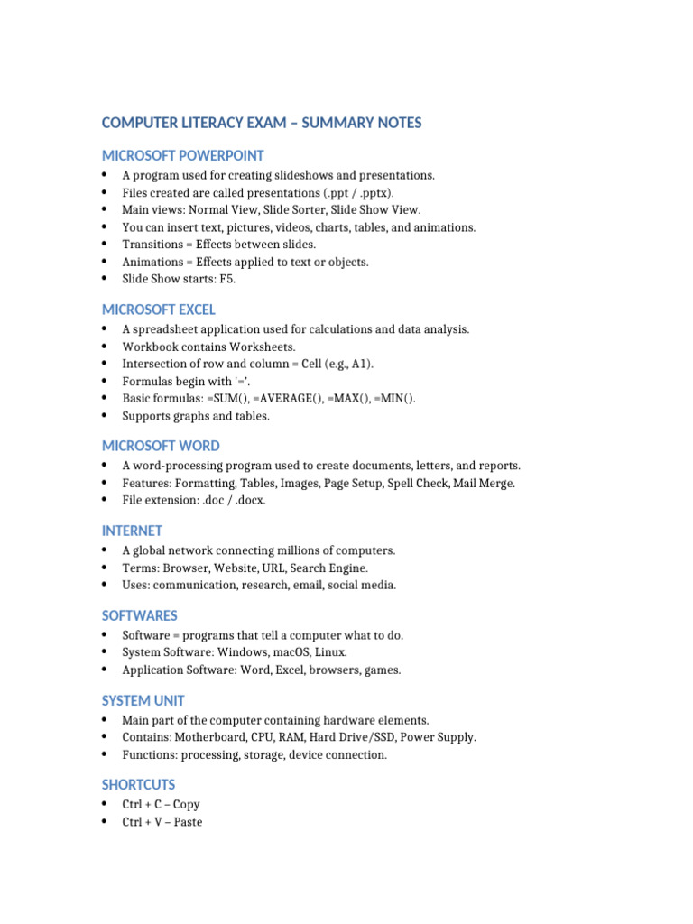 Computer Literacy Notes | PDF