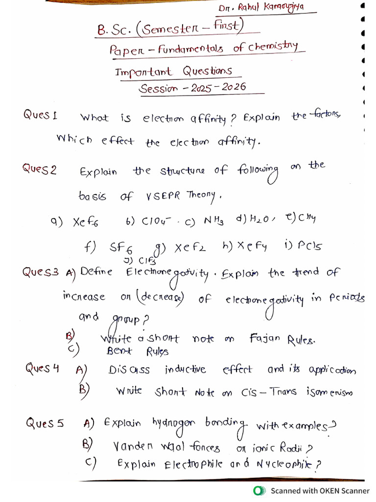 B.sc. First Semester Important Questions | PDF