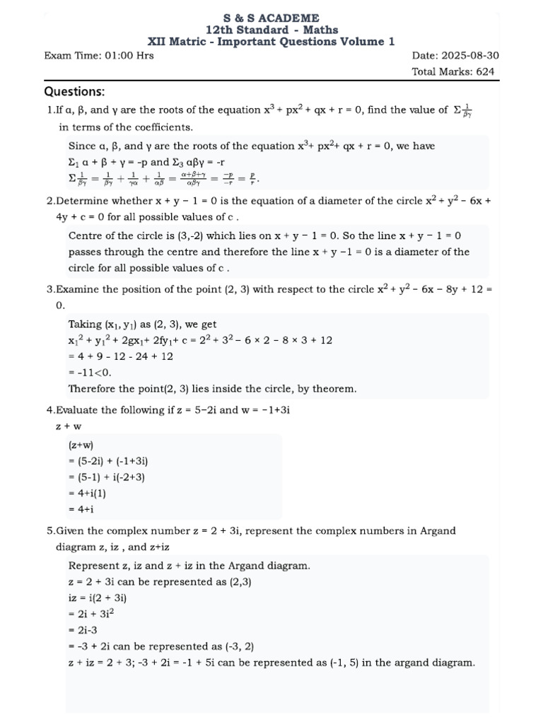 XII Matric - First Volume Important Questions With Answers | PDF