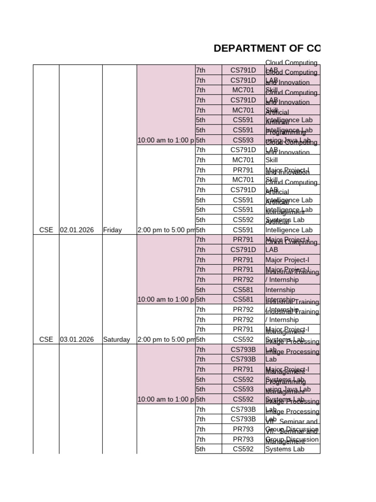 CSE Course Schedule January 2026 | PDF | Computing | Computer Science
