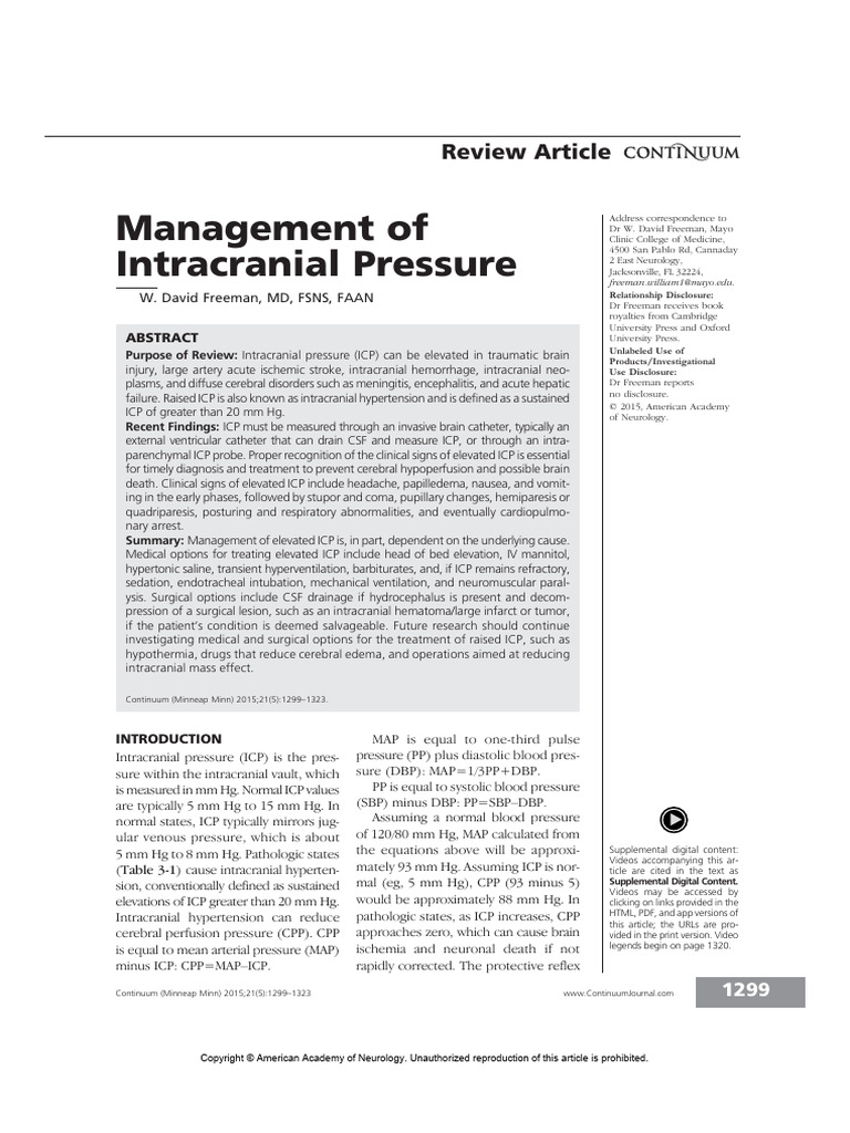 Managing Elevated Intracranial Pressure | PDF | Cerebrospinal Fluid ...