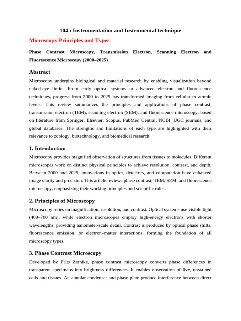 Microscopy Techniques: 2000-2025 Review | PDF | Microscope | High ...