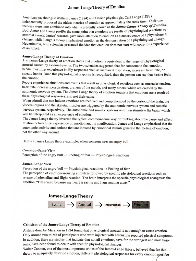 James Lange Theory of Emotion | PDF