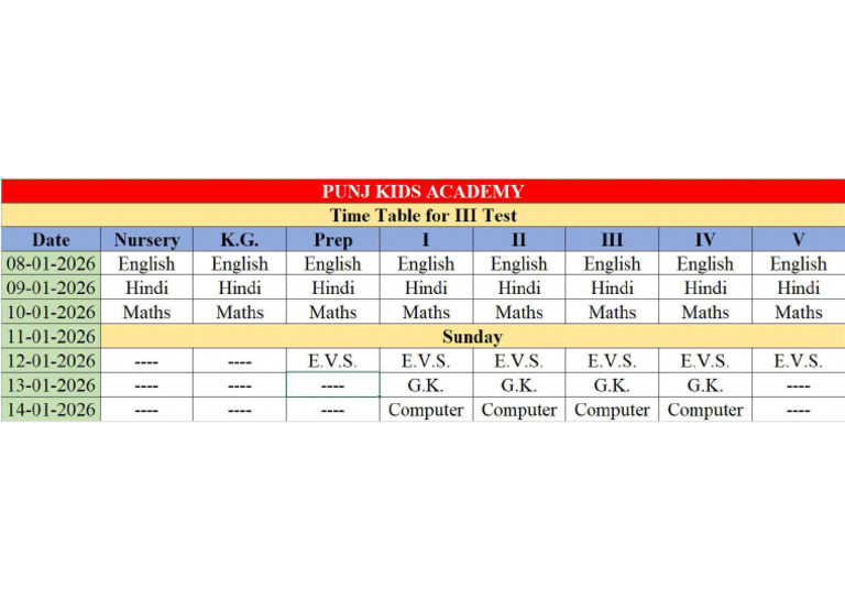 3rd Test Time Table | PDF