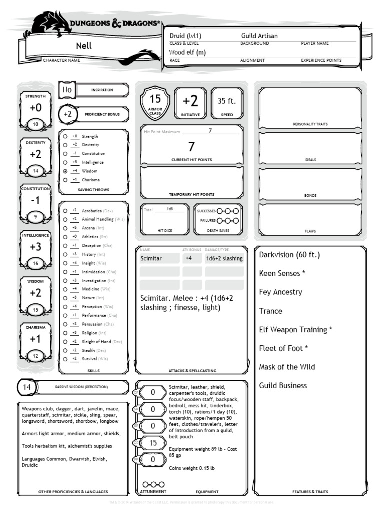 Nell's Character Sheet | PDF