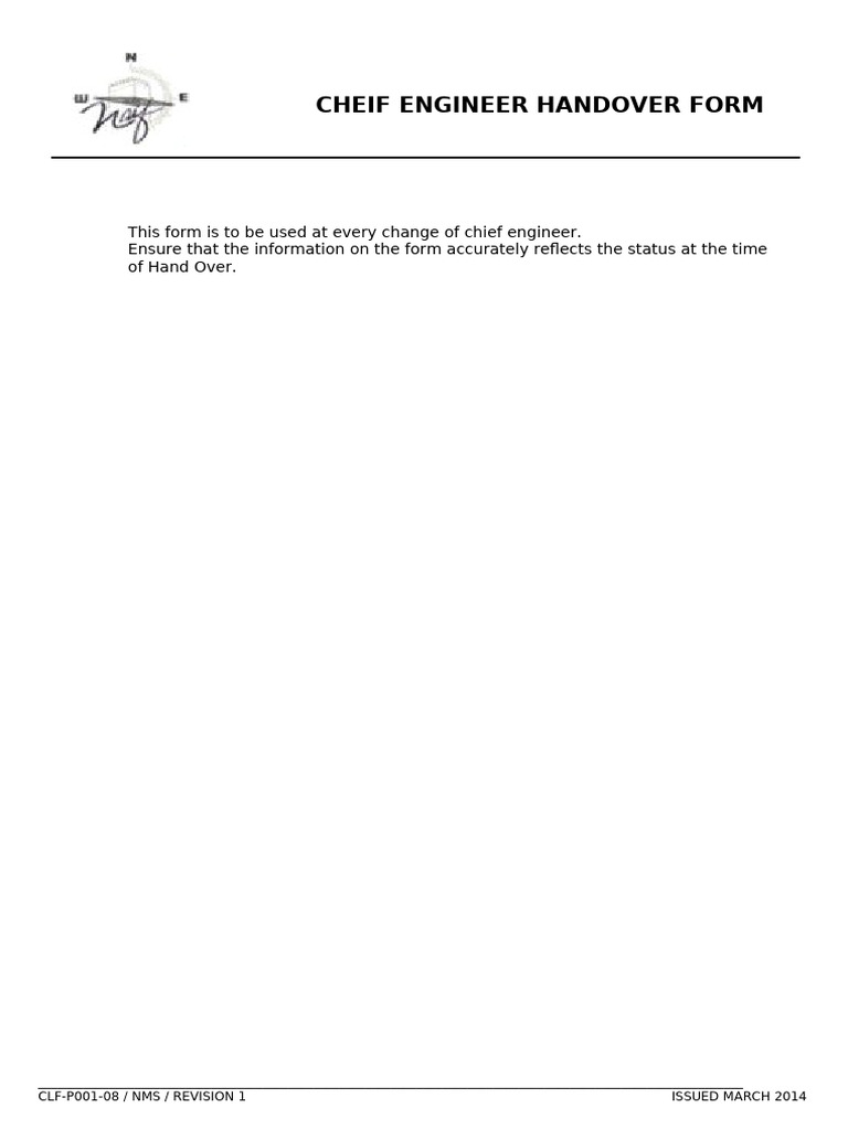 8 Chief Engineer Hand-Over Form | PDF | Mechanical Engineering