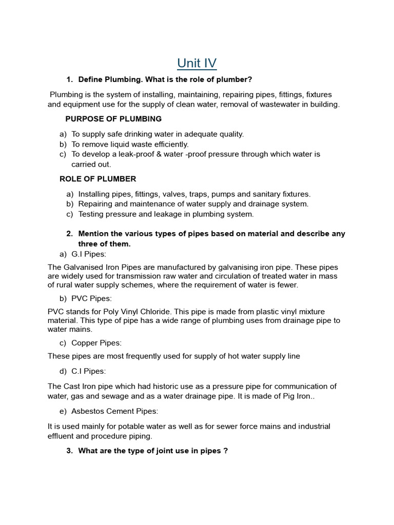 Unit IV (1) | PDF | Plumbing | Valve
