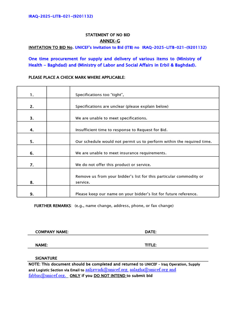 Annex-G Statement of No Proposal | PDF
