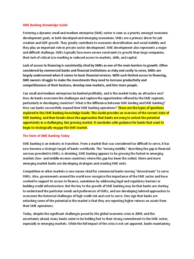 SME Banking Knowledge Guide | PDF | Small And Medium Sized Enterprises ...