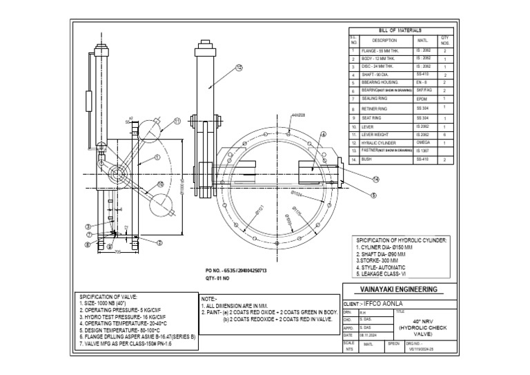 Vainayaki Eng Drawing No 119 - Check Valve To Iffco Aonla | PDF | Valve ...