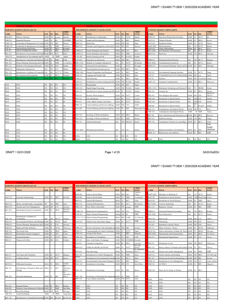 Draft Exam Timetable 2025/2026 | PDF | Liberal Arts Education