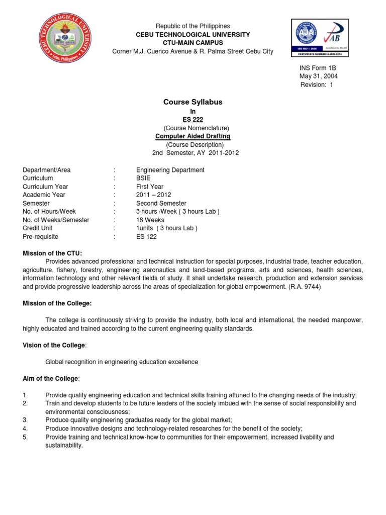 Course Syllabus: Cebu Technological University Ctu-Main Campus | PDF ...