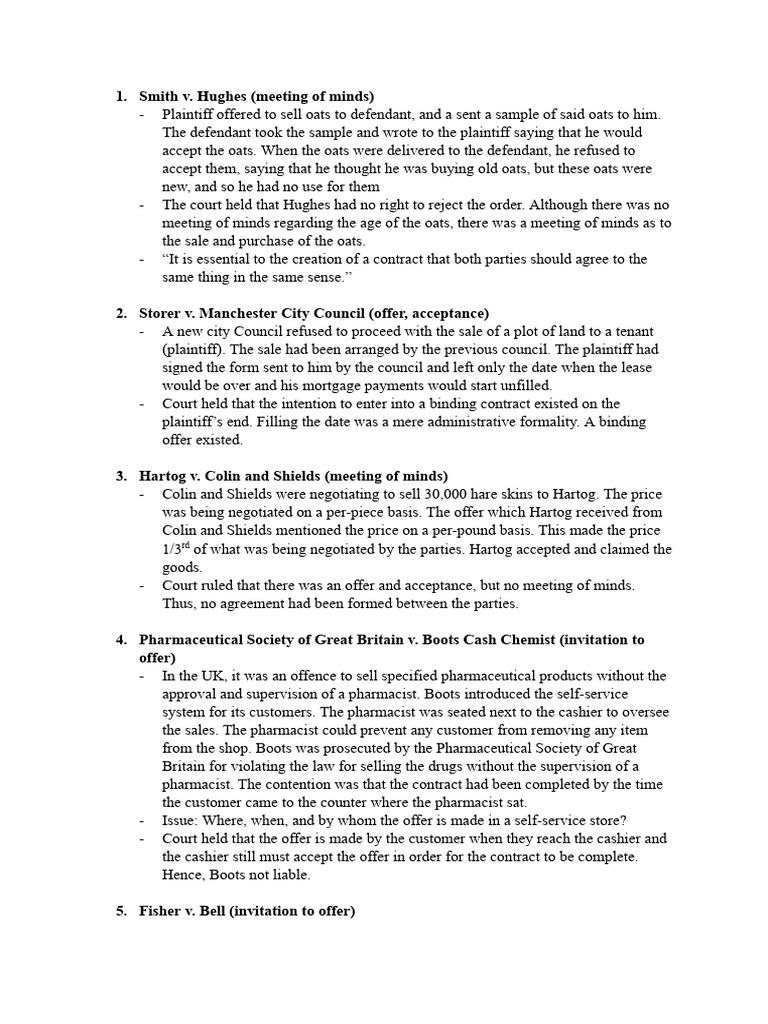 Contracts I - Case Briefs Dhruv Singh, LLB 2022 | PDF | Consideration ...