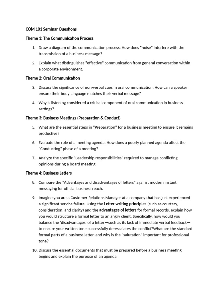 Business Communication Seminar Questions | PDF | Communication | Memorandum