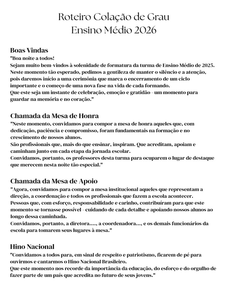 Roteiro Colação de Grau Ensino Médio 2036_20260102_145708_0000 | PDF