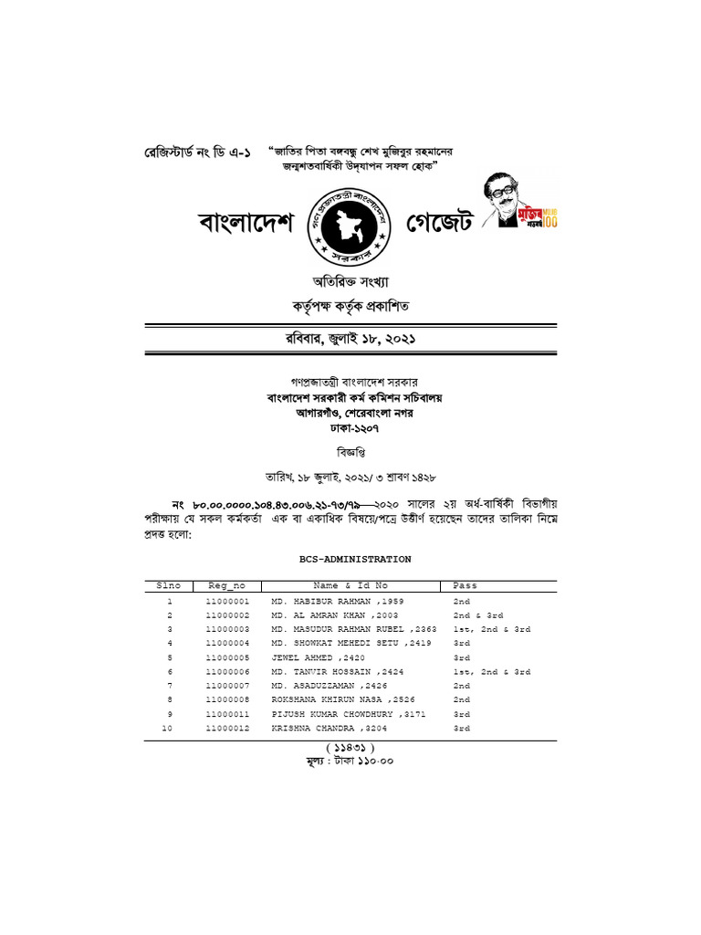 BCS Administration Exam Results 2021 | PDF