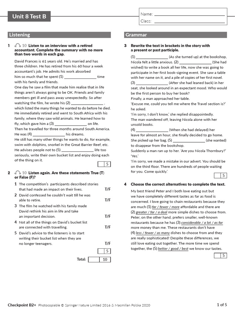 B2+ Grammar and Listening Test Guide | PDF | Essays