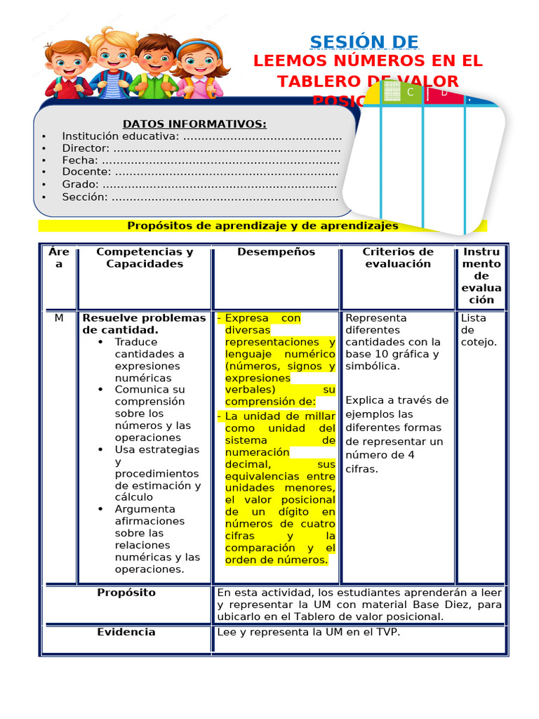 4° Sesión Día 3 Mat Leemos Números en El Tablero de Valor Posicional | PDF