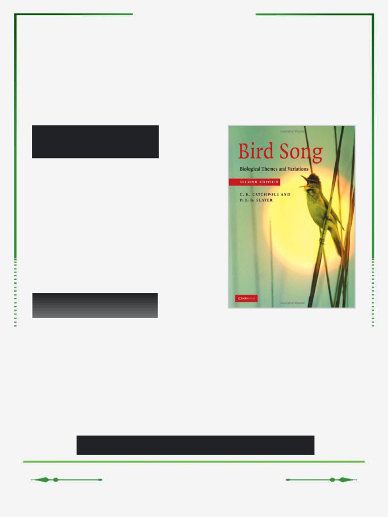 Bird Song Biological Themes and Variations 2nd Edition C. K. Catchpole ...
