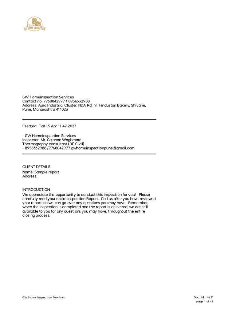 GW Home Inspection Services Report | PDF | Legal Liability | Building ...