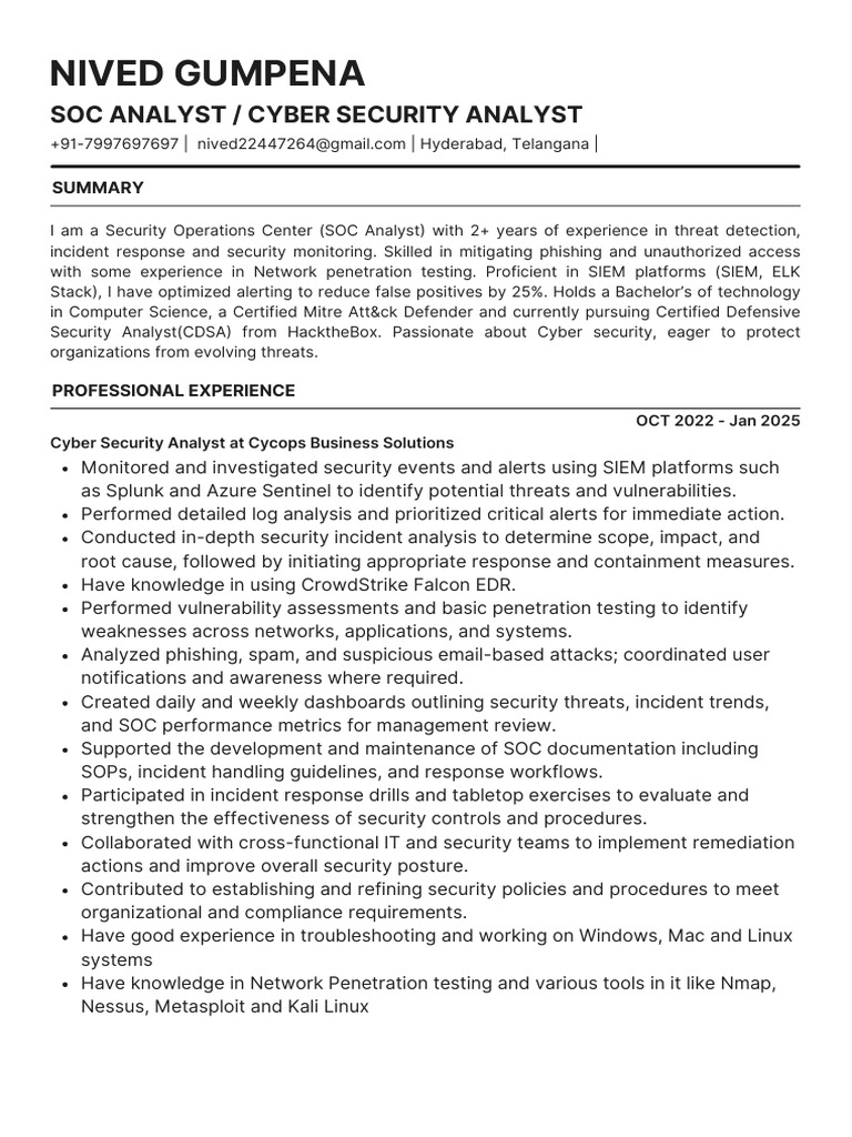 SOC Analyst with Cybersecurity Expertise | PDF | Security | Computer ...