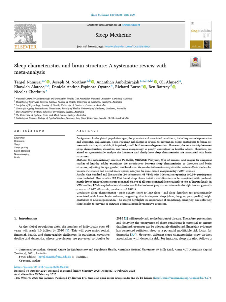 Sleep Characteristics and Brain Structure | PDF | Sleep | Dementia