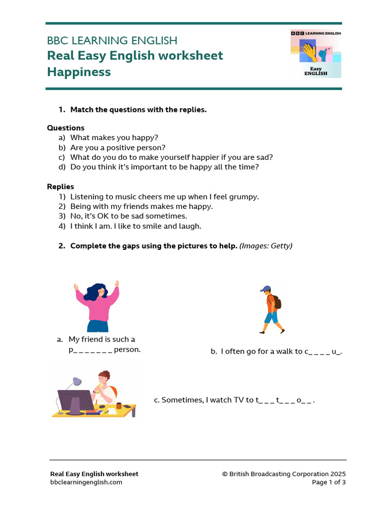 Happiness Worksheet for English Learners | PDF