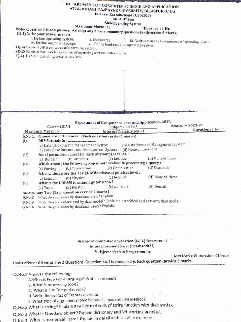 MCA-1st Semeter Question Paper | PDF