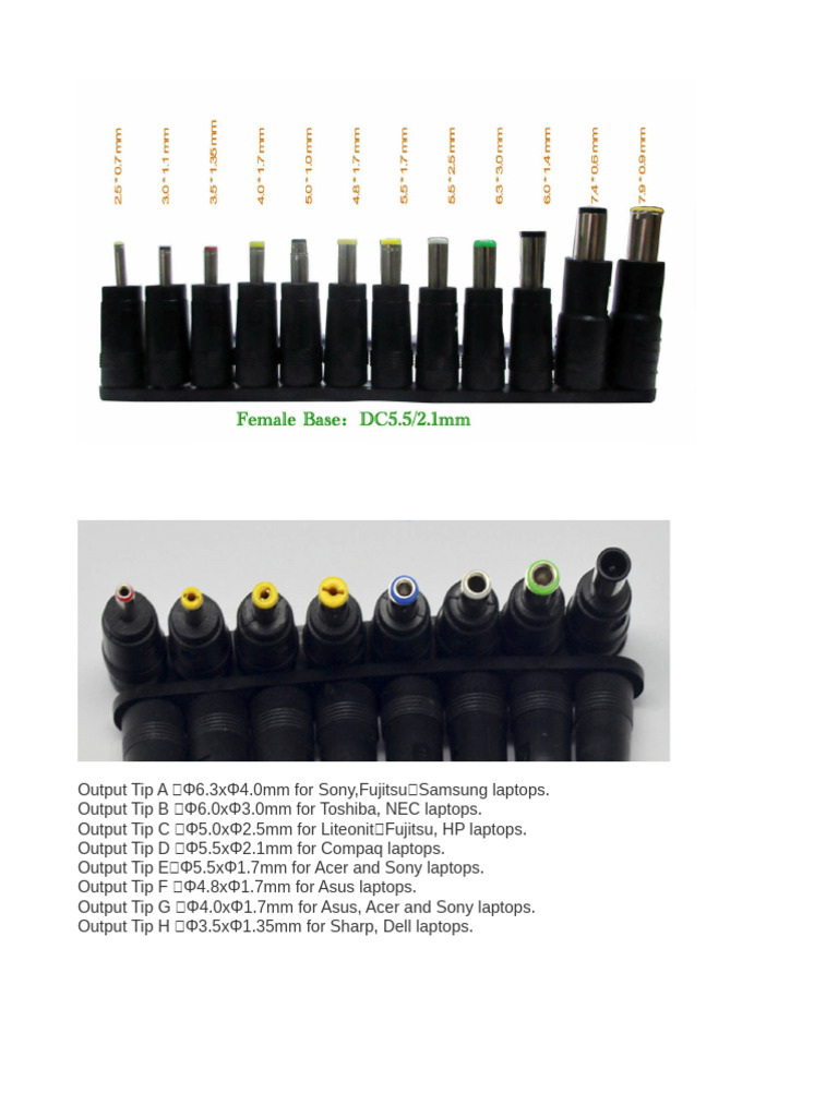 Laptop Power Tip Sizes Guide | PDF
