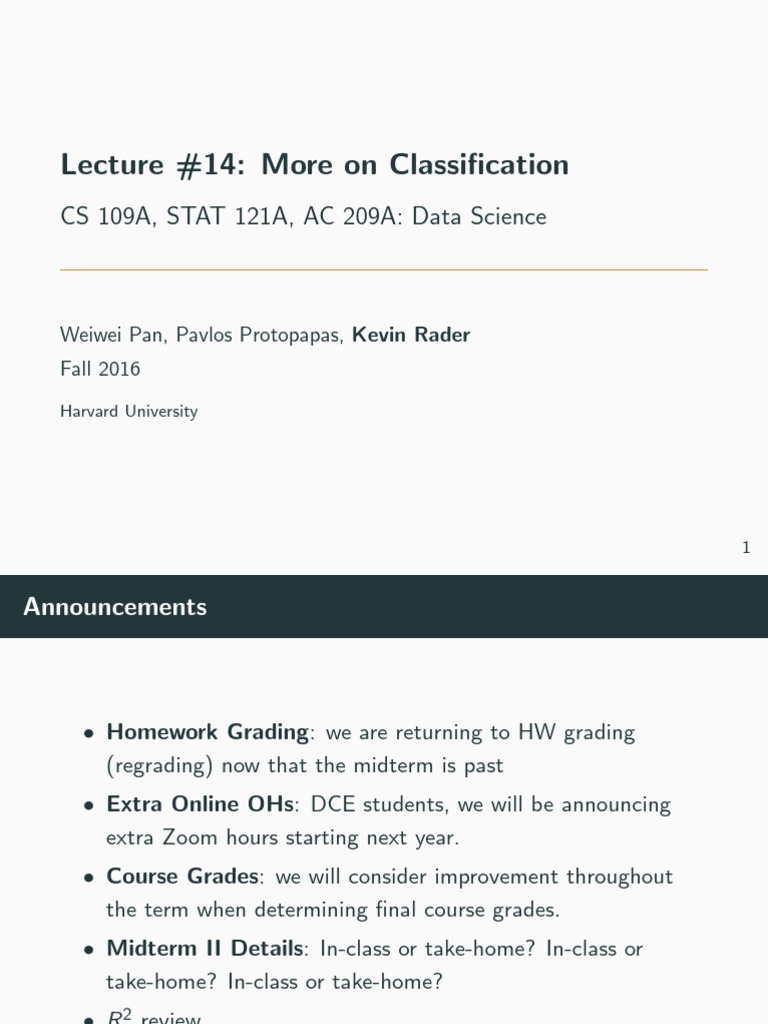 CS109a Lecture14 More Classification Handout | PDF | Applied ...