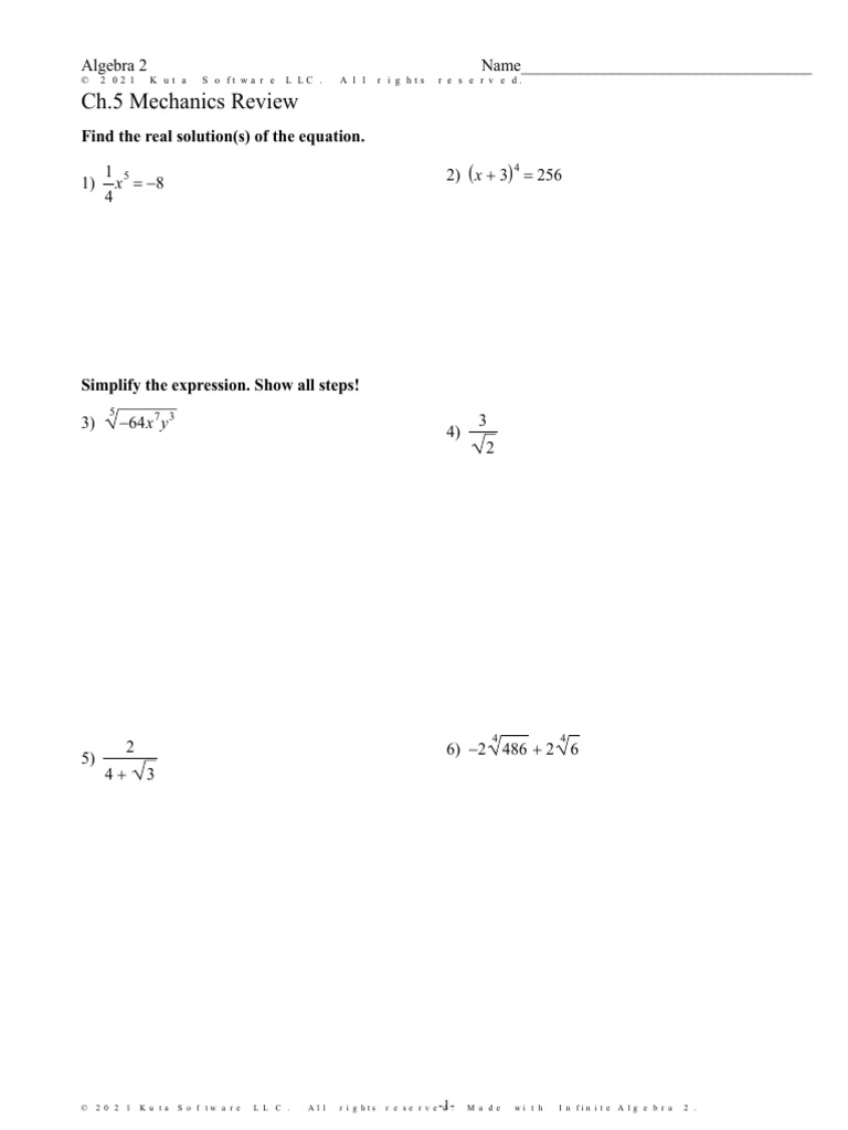 Algebra 2 Ch.5 Mechanics Review | PDF | Applied Mathematics ...